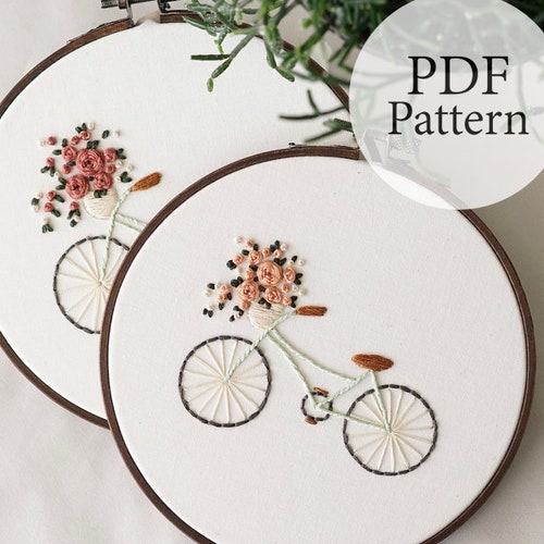 Embroidery Pattern PDF Bicycle With Flowers Beginner Level - Etsy