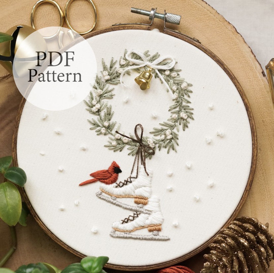 PDF Pattern - 6" Ice Skates Wreath - Step by Step Beginner Embroidery ...