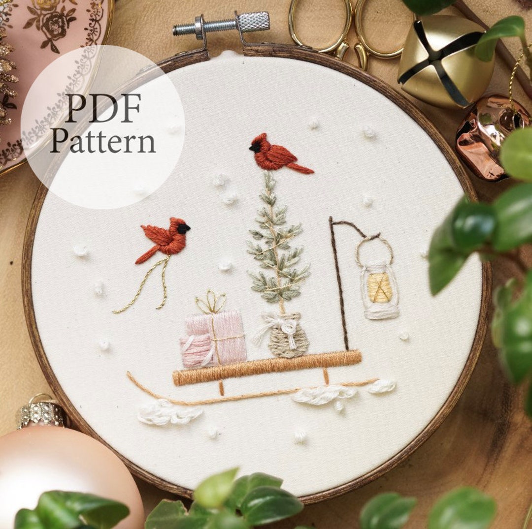 PDF Pattern - 6" Cardinal's Sleigh - Step by Step Beginner Embroidery ...