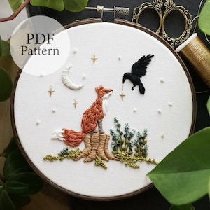 PDF Pattern - 6" Fox & Raven - Step by Step Beginner Embroidery Pattern ...