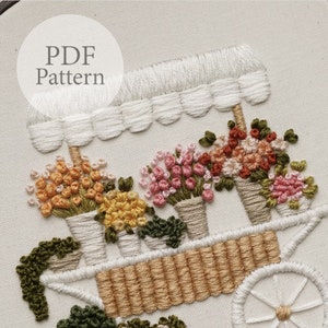 PDF Pattern - 7" Flower Cart - Step by Step Beginner Embroidery Pattern ...