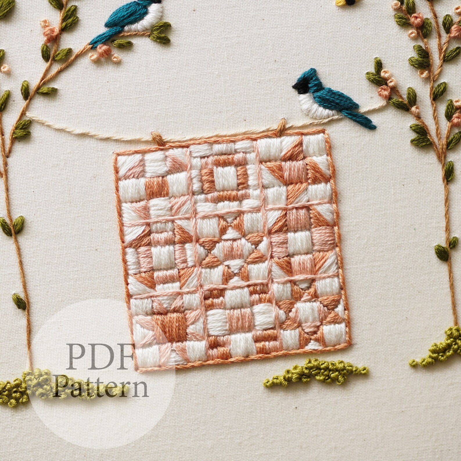 PDF Pattern - 8" Nine Block Quilt - Step by Step Beginner Embroidery ...