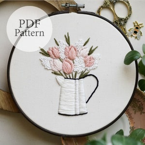 PDF Pattern - 7" Tulip Bouquet - Step by Step Beginner Embroidery ...