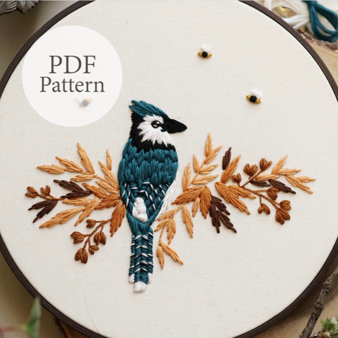 PDF Pattern - 8" Blue Jay - Step by Step Beginner Embroidery Pattern ...