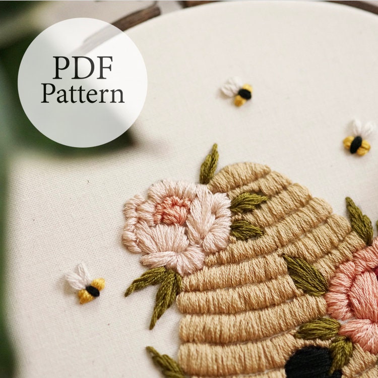 PDF Pattern - Floral Beehive - Step by Step Beginner Embroidery Pattern ...