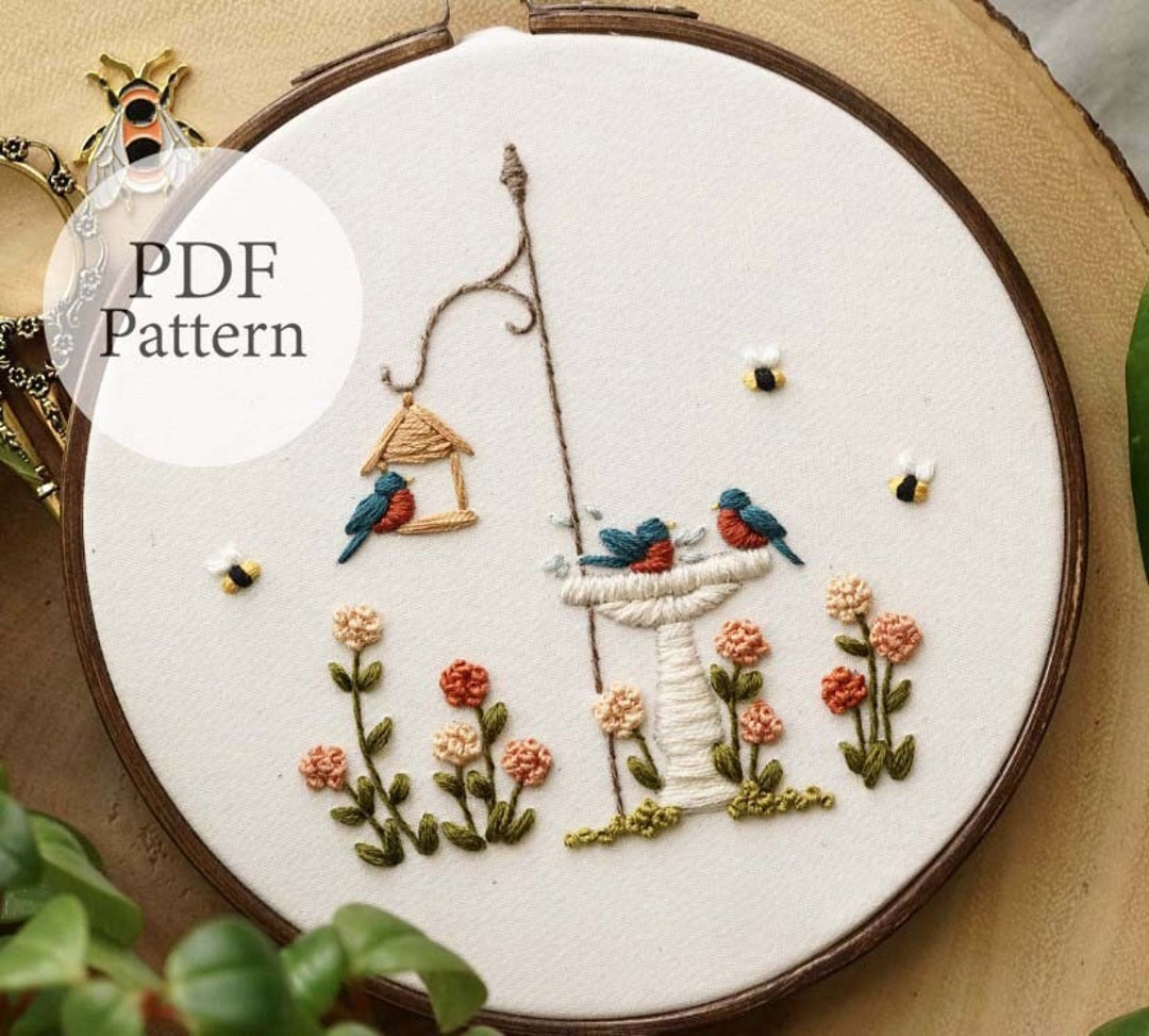 PDF Pattern - 6" Garden Bluebirds - Step by Step Beginner Embroidery ...