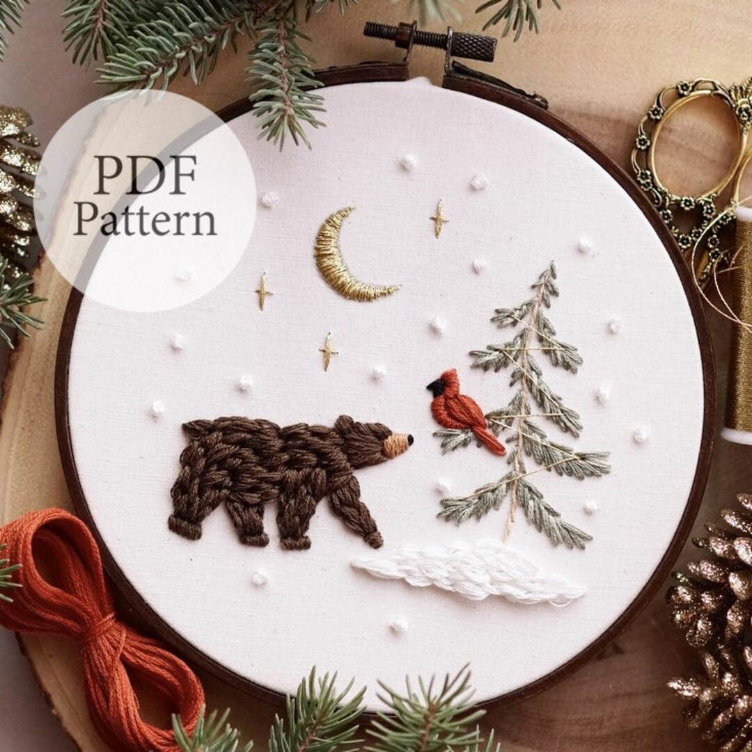 PDF Pattern - 6" Bear & Cardinal - Step by Step Beginner Embroidery ...