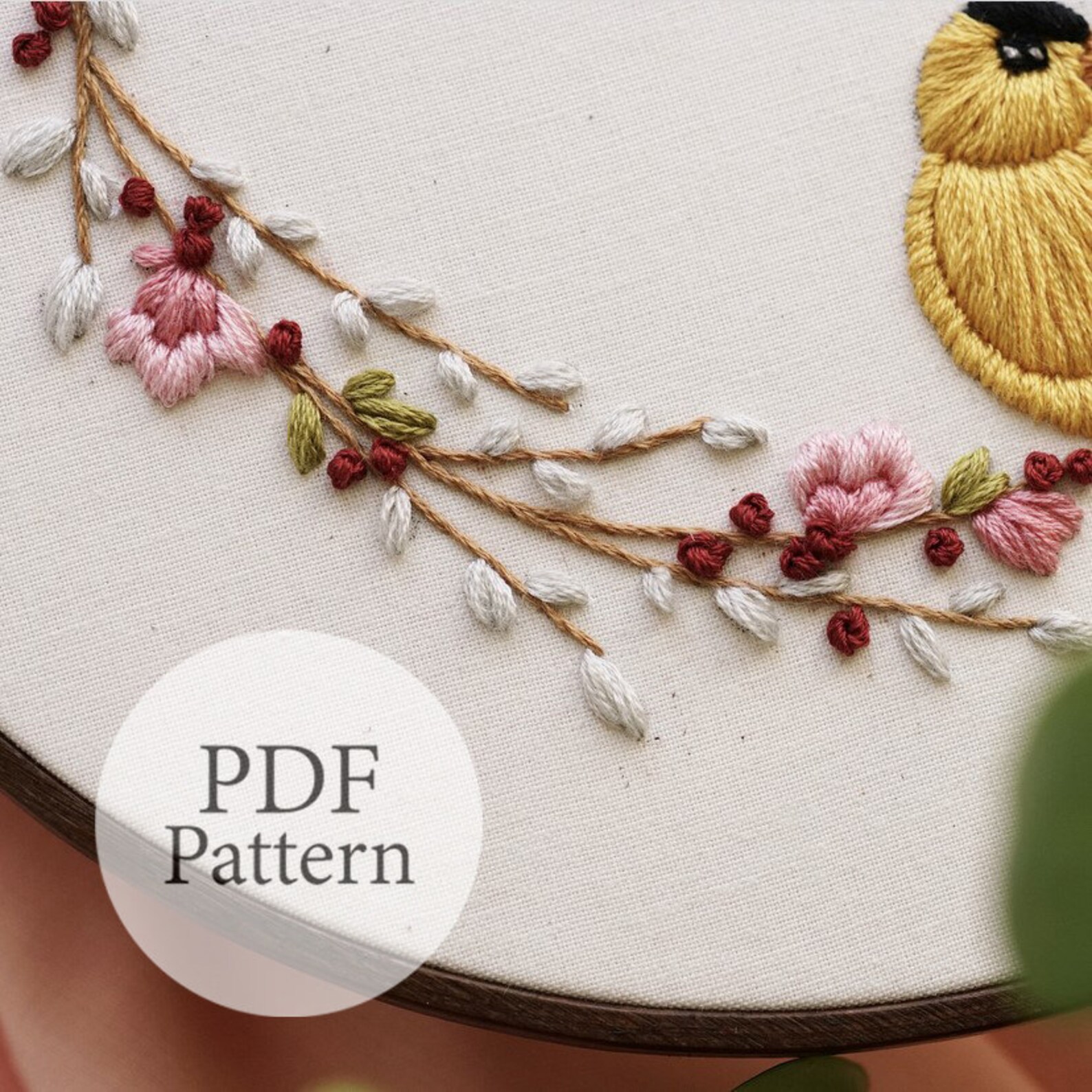 PDF Pattern - 8" Goldfinch Wreath - Step by Step Beginner Embroidery ...
