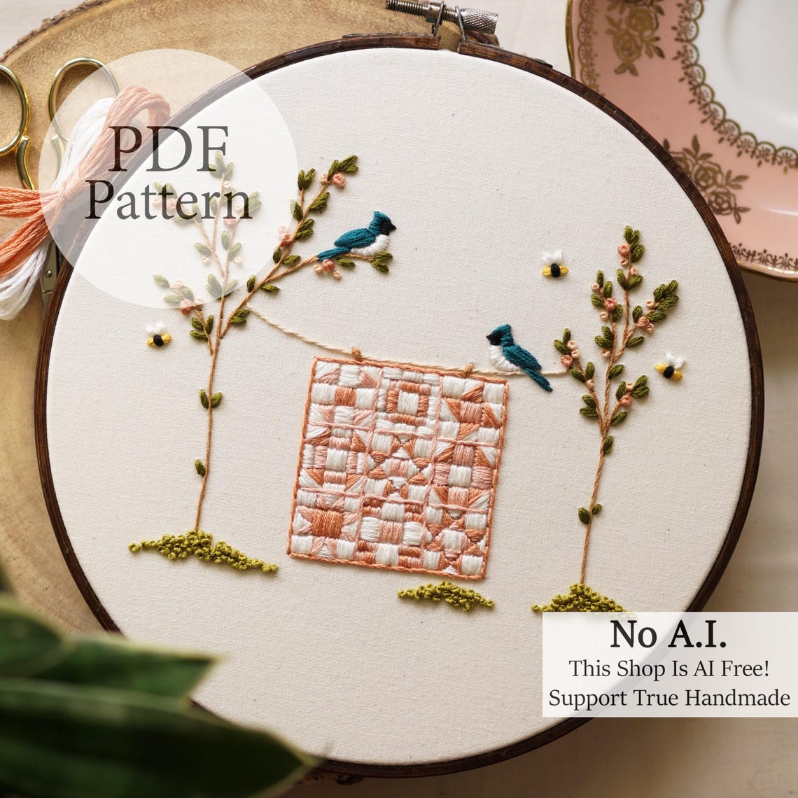 PDF Pattern - 8" Nine Block Quilt - Step by Step Beginner Embroidery ...