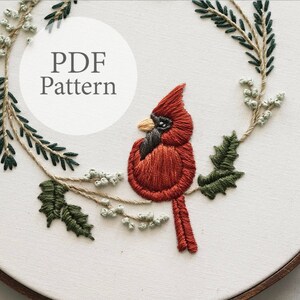 PDF Pattern - 8" Cardinal Wreath - Step by Step Beginner Embroidery ...