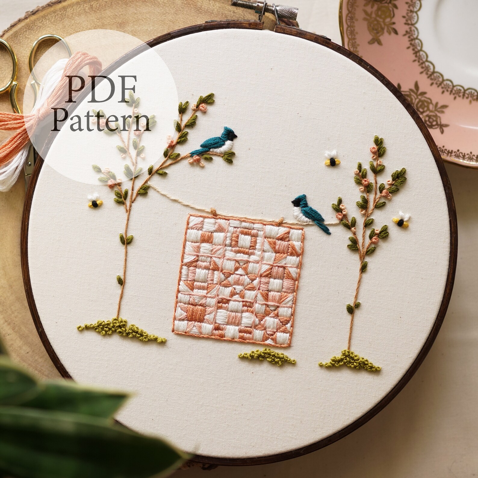 PDF Pattern - 8" Nine Block Quilt - Step by Step Beginner Embroidery ...