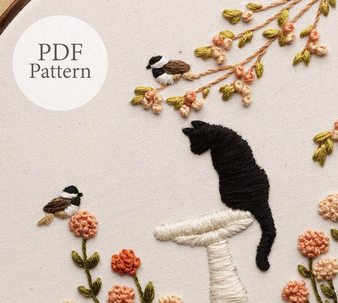 PDF Pattern - 6" Garden Cat - Step by Step Beginner Embroidery Pattern ...