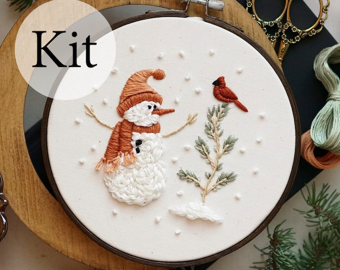 6" EMBROIDERY KIT - Snowman & Cardinal KIT - Includes All Materials ...