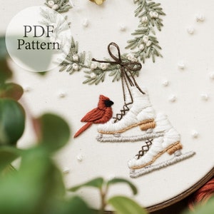 PDF Pattern - 6" Ice Skates Wreath - Step by Step Beginner Embroidery ...