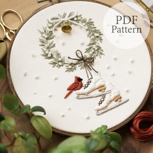 PDF Pattern - 6" Ice Skates Wreath - Step by Step Beginner Embroidery ...