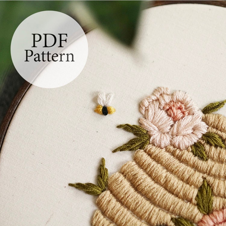 PDF Pattern - Floral Beehive - Step by Step Beginner Embroidery Pattern ...