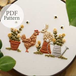 PDF Pattern - 7" Hen & Hare - Step by Step Beginner Embroidery Pattern ...