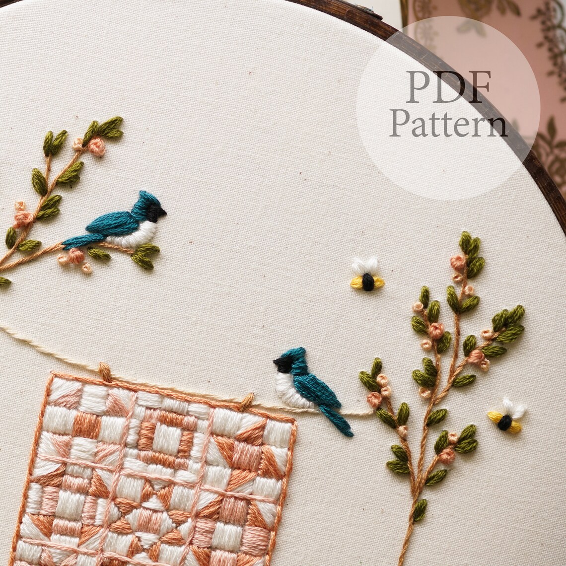 PDF Pattern - 8" Nine Block Quilt - Step by Step Beginner Embroidery ...