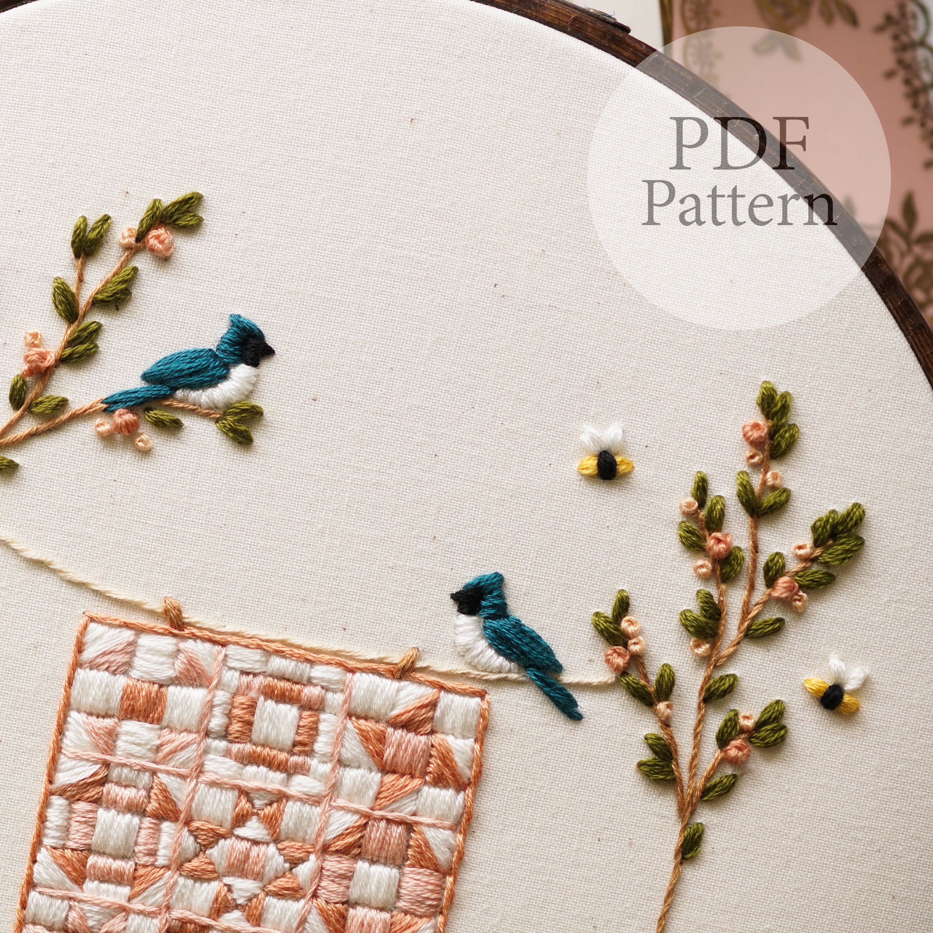 PDF Pattern - 8" Nine Block Quilt - Step by Step Beginner Embroidery ...