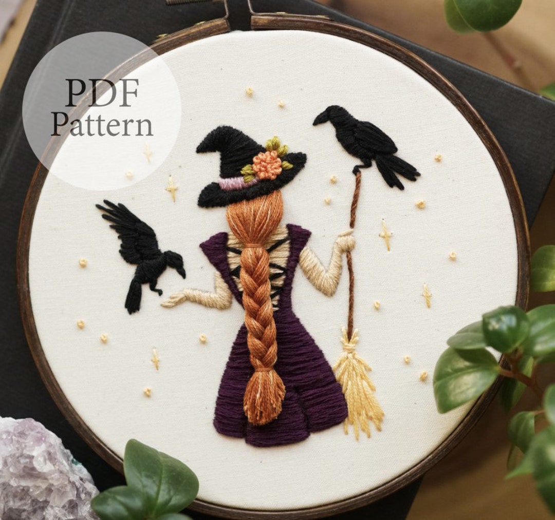PDF Pattern - 6" Raven Witch - Step by Step Beginner Embroidery Pattern ...