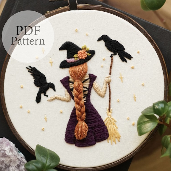 Witch Embroidery Pattern - Etsy