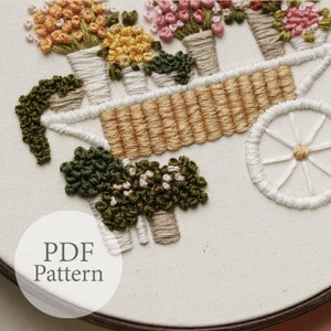 PDF Pattern - 7" Flower Cart - Step by Step Beginner Embroidery Pattern ...