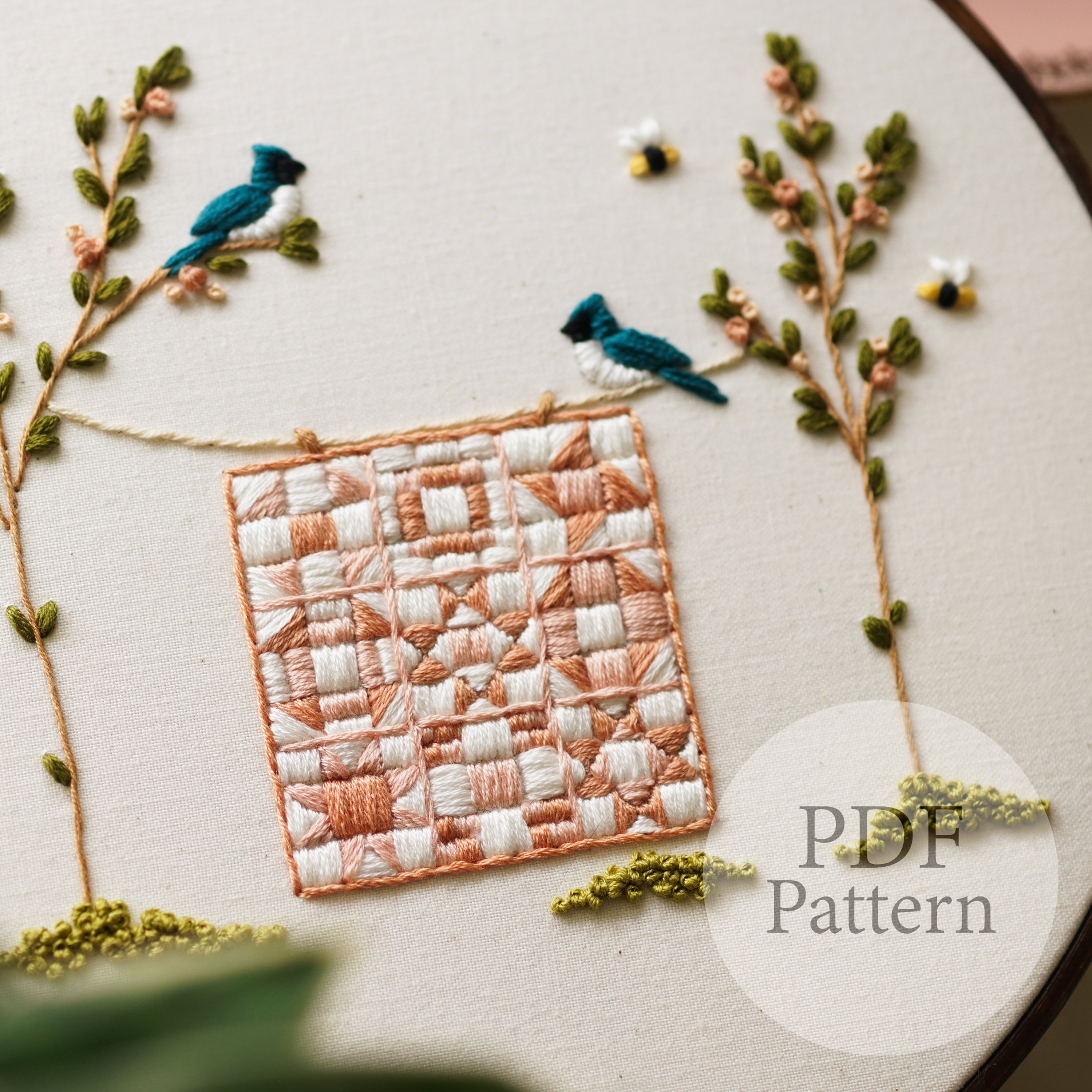 PDF Pattern - 8" Nine Block Quilt - Step by Step Beginner Embroidery ...