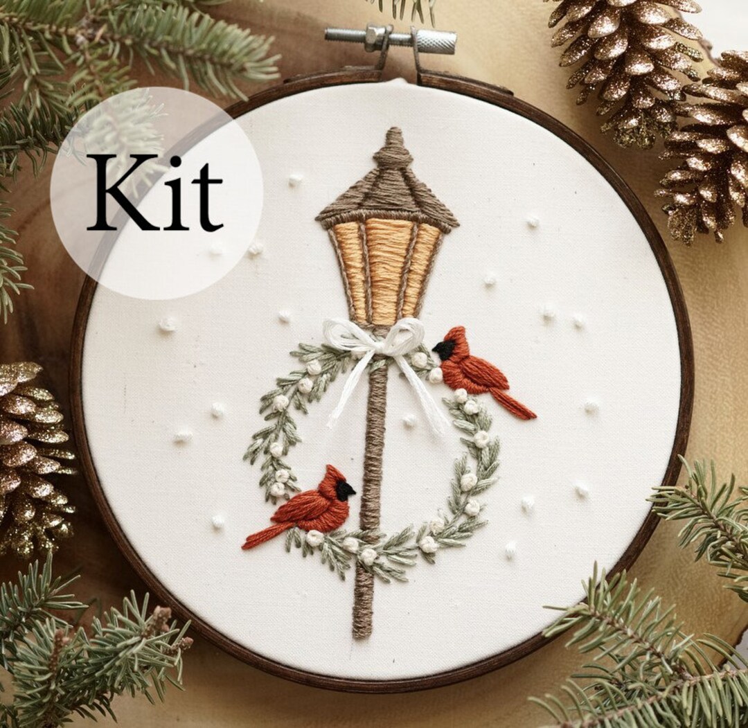 6 EMBROIDERY KIT Lantern Cardinals KIT Includes All Materials Needed to ...