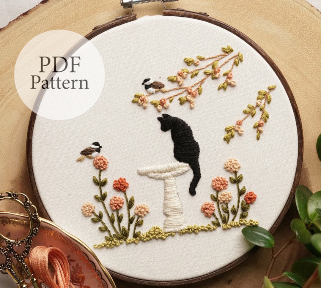 PDF Pattern - 6" Garden Cat - Step by Step Beginner Embroidery Pattern ...