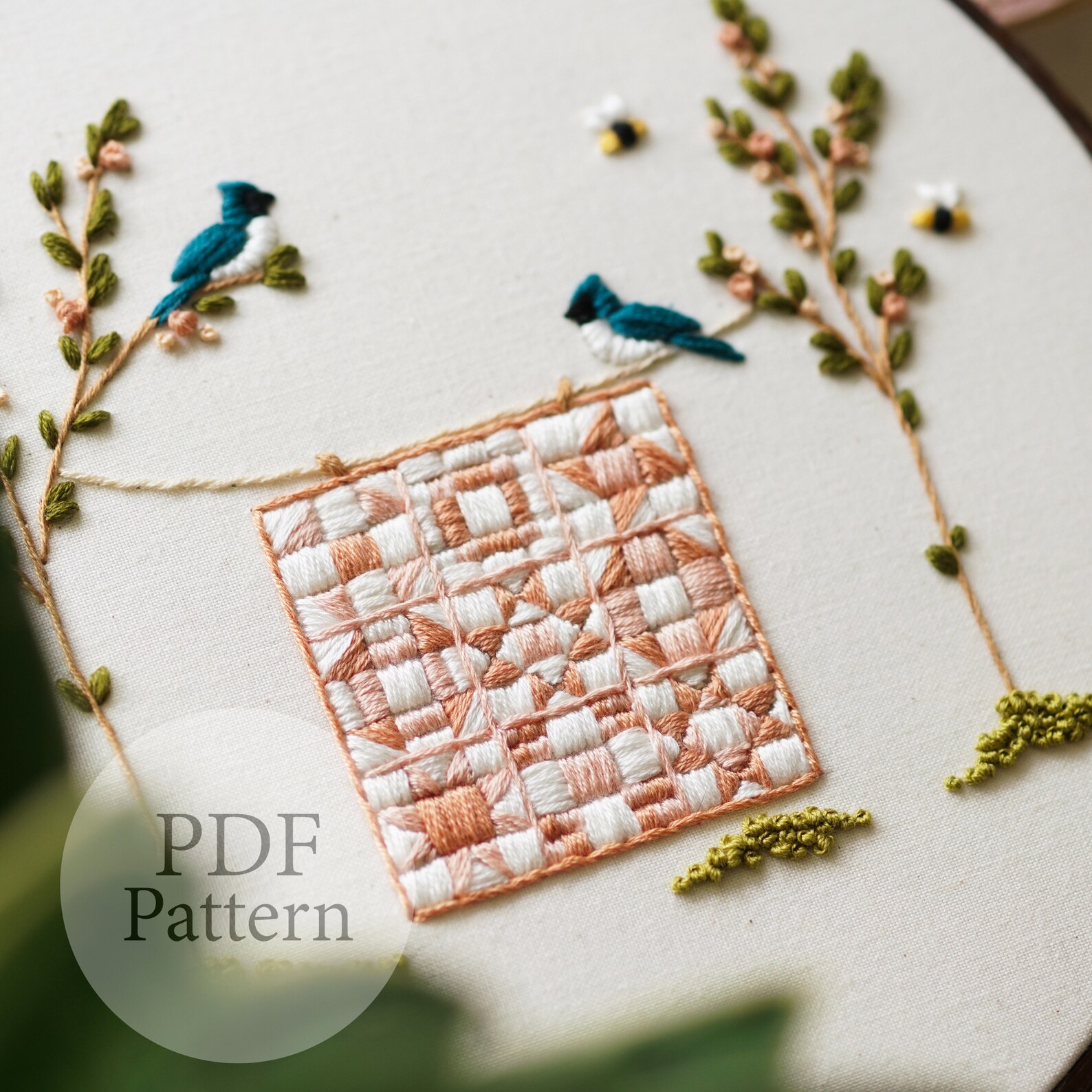 PDF Pattern - 8" Nine Block Quilt - Step by Step Beginner Embroidery ...