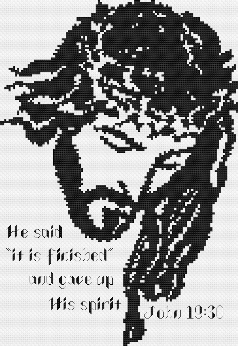 Bible Verse Cross Stitch Pattern it is Finished, Christ Crucifixion ...