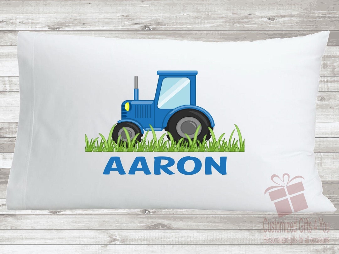 Boys Personalized Blue Tractor Pillow Case Blue Farm Tractor Pillowcase ...
