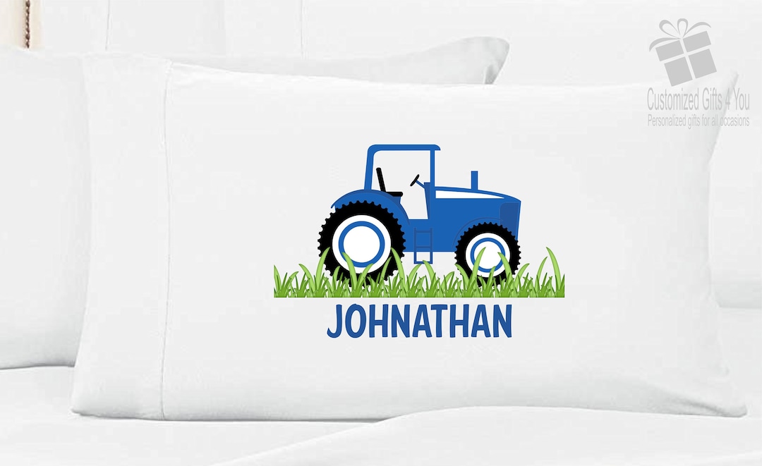 Boys Personalized Farm Tractor Pillow Case Blue Farm Tractor Pillowcase ...