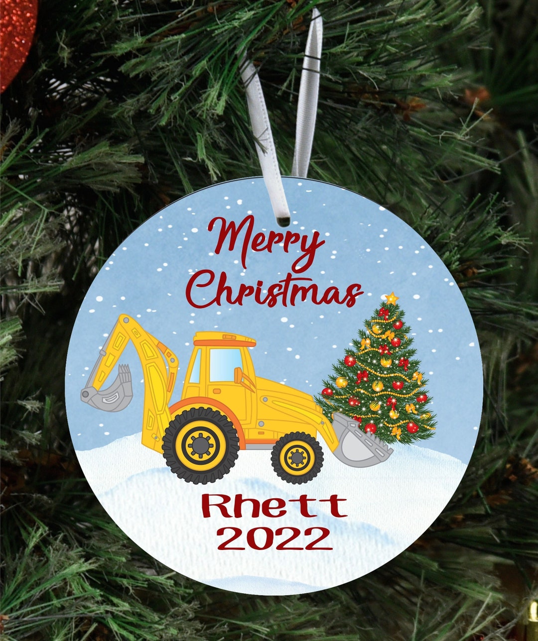 Personalized Bulldozer Ornament, Construction Christmas Ornament ...