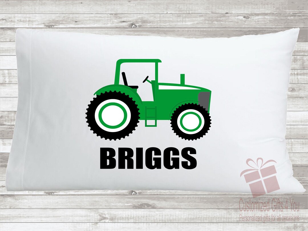 Boys Personalized Farm Tractor Pillow Case Green Farm Tractor ...