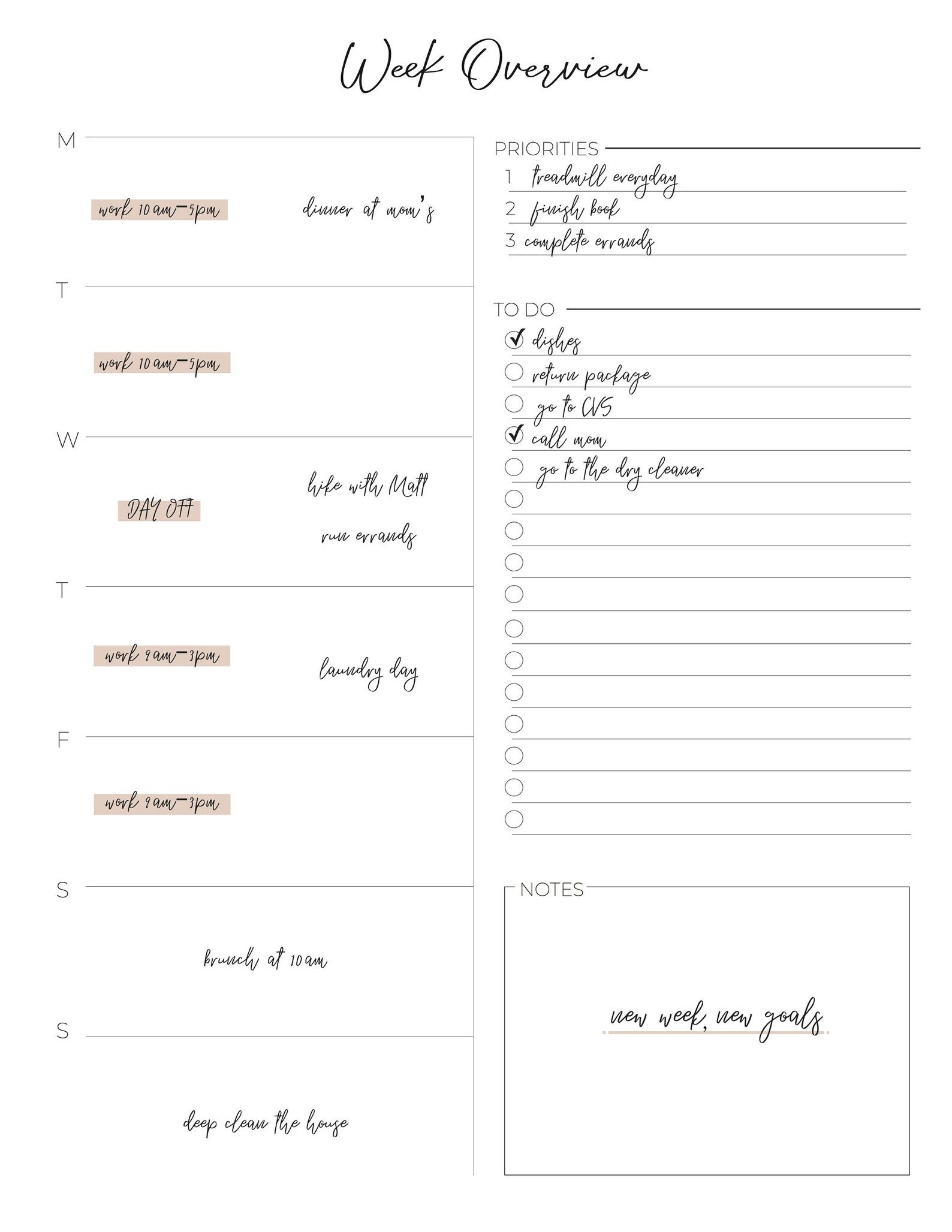 Printable Weekly Overview | A5 + US Letter - Etsy