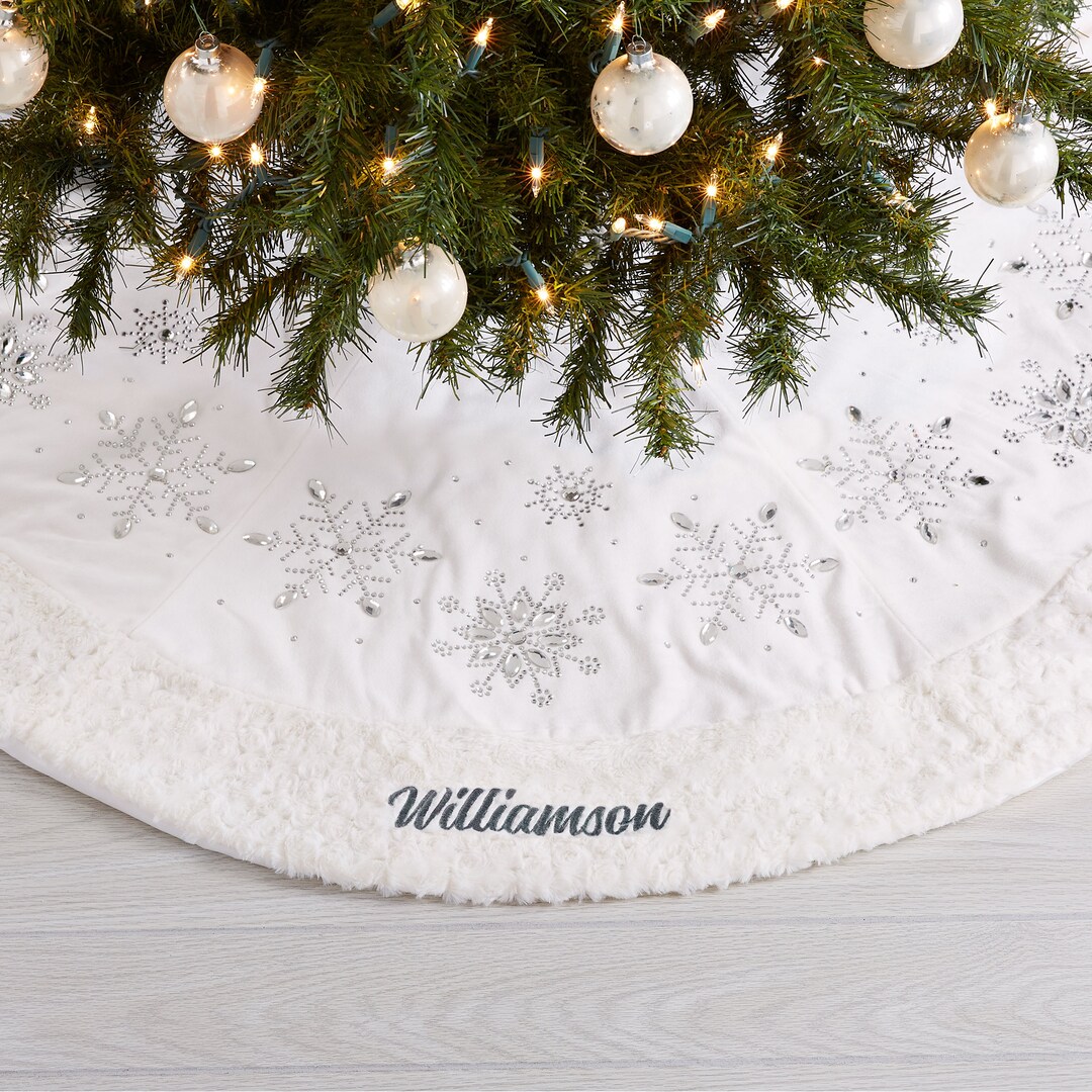 Embroidered Season's Sparkle Personalized Tree Skirt, Custom Tree Skirt ...