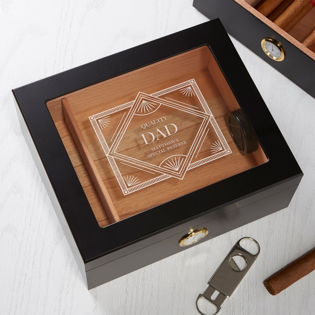 Top Shelf Dad Premium Black Engraved Cigar Humidor, Gifts for Him ...