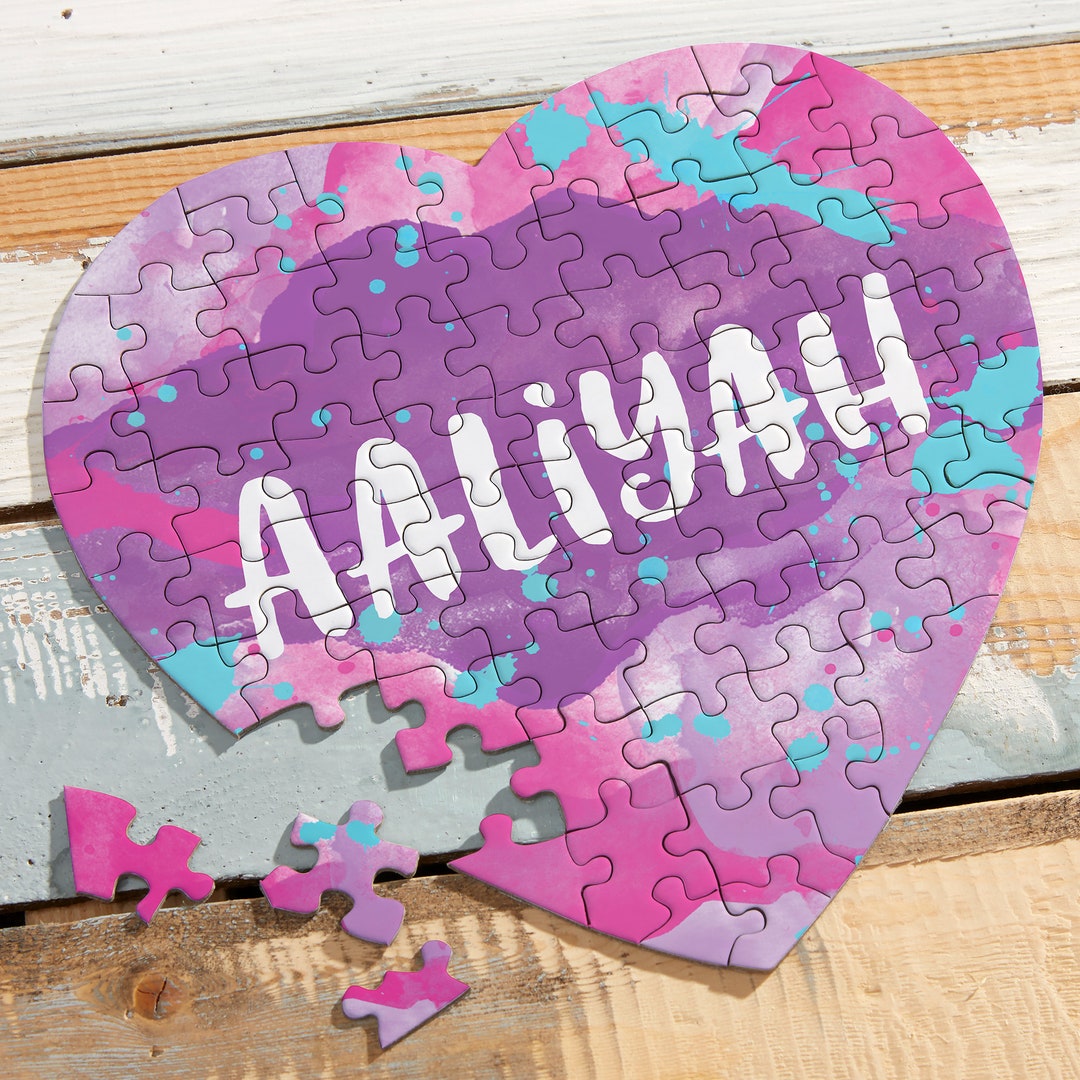 Watercolor Name Personalized Heart Puzzle, Custom Puzzles, Gifts for ...