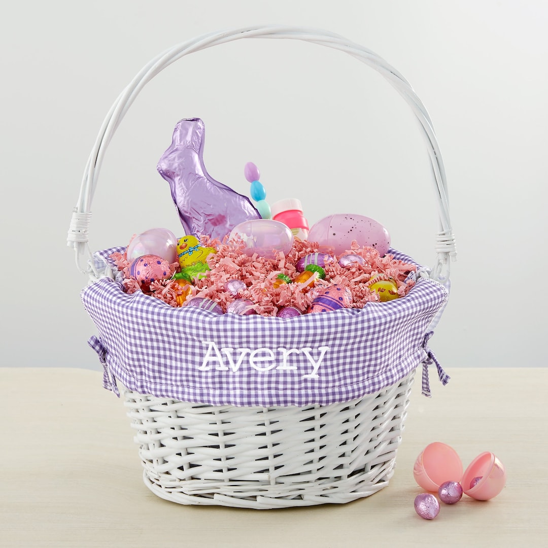 Personalized Purple Check Easter White Basket With Liner, Easter ...