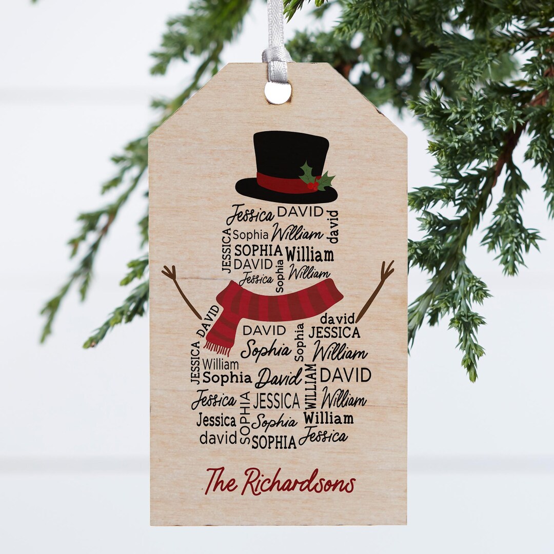 Snowman Repeating Name Personalized Christmas Wood Tag Ornament ...