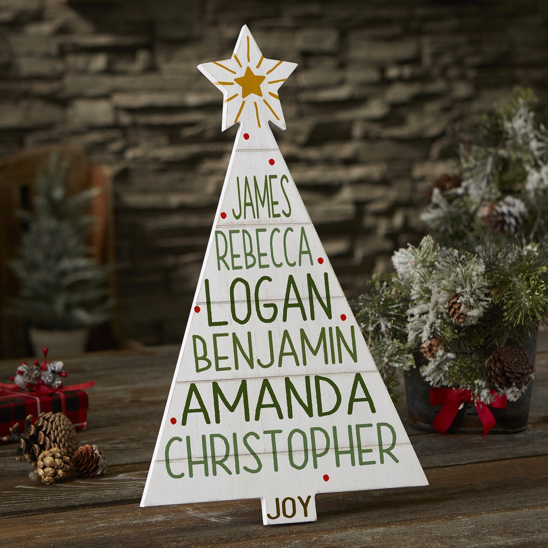 Christmas Family Tree Personalized Whitewashed Wood Tree, Personalized ...
