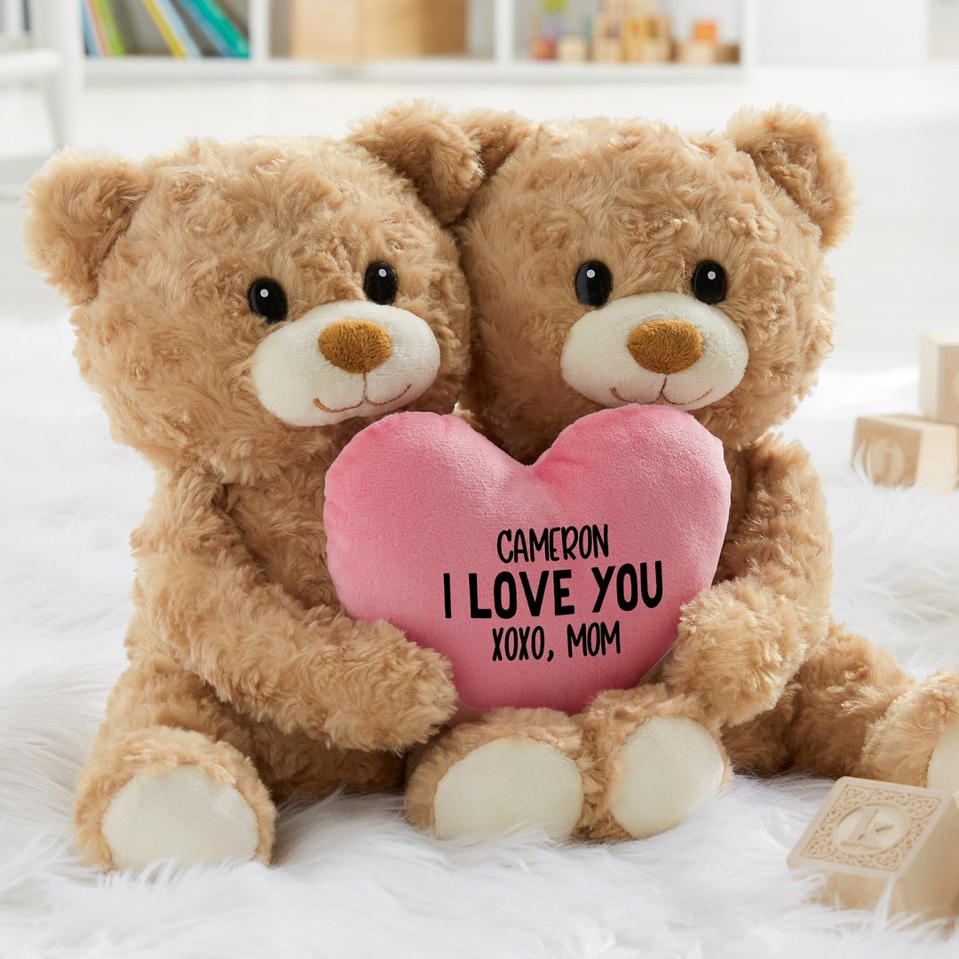 My Valentine Personalized Hugging Bear Plush Pink Heart, Personalized ...