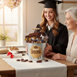 Personalized Graduation Metal Bucket – Custom School Colors Gift Pail ...