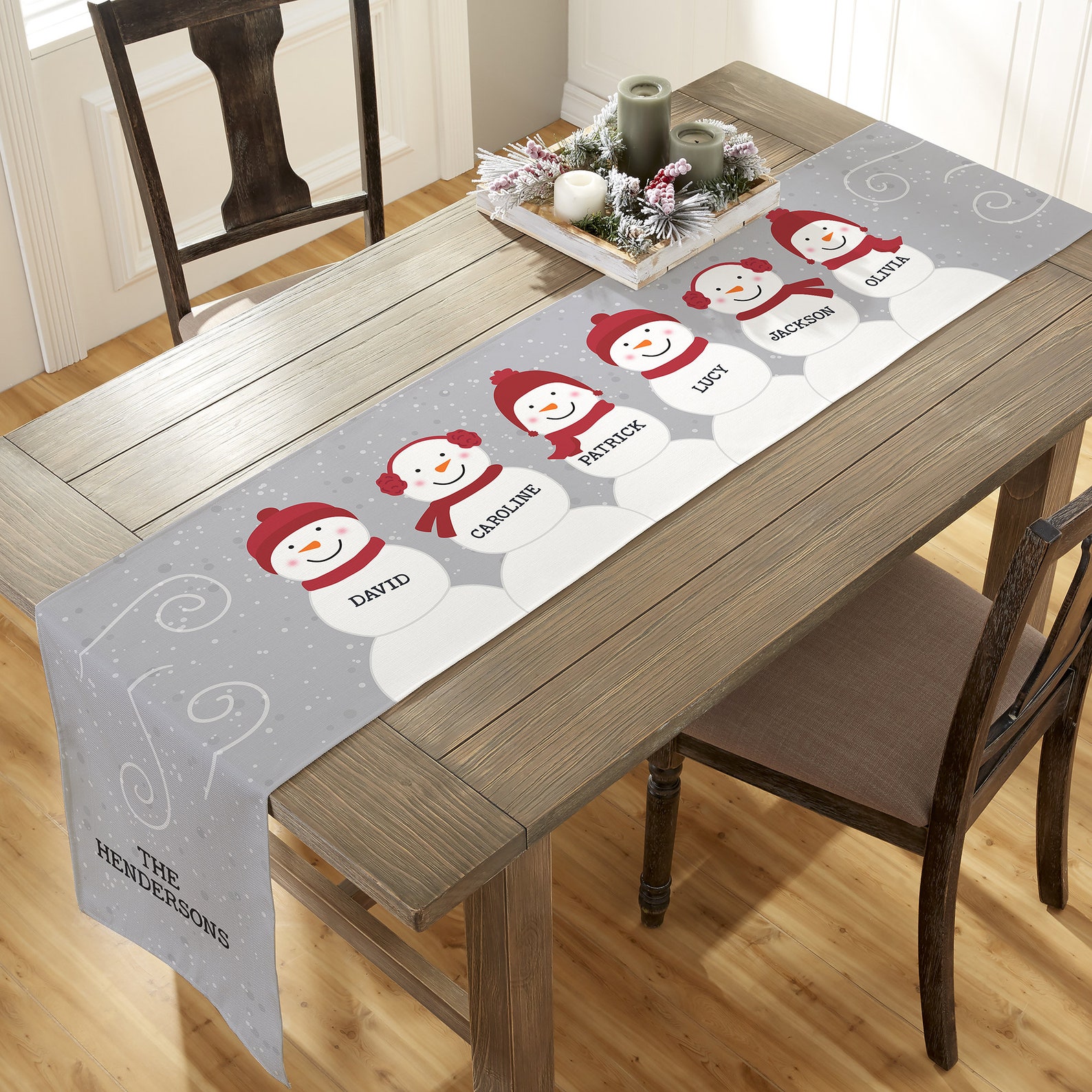 Snowman Family Personalized Christmas Table Runner, Custom Home Decor ...