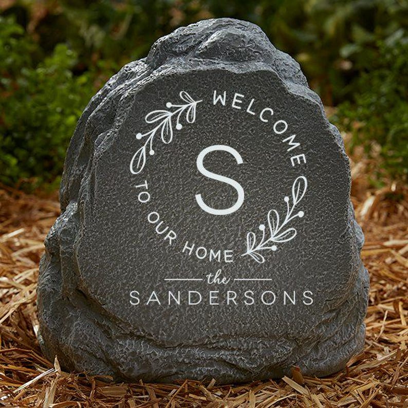 Personalized Welcome Garden Stone - Solar LED Yard Decor - Family Name ...