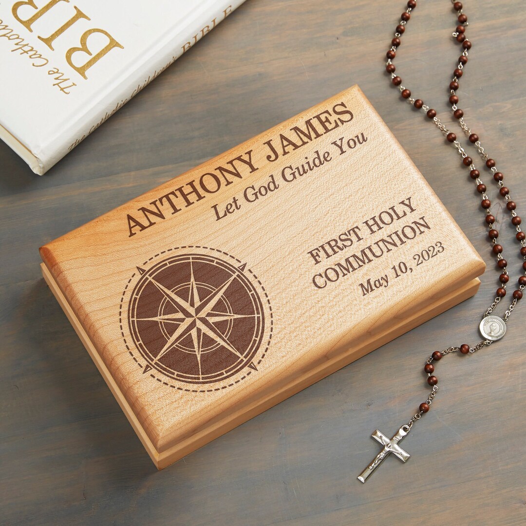 First Communion Compass Engraved Valet Box, Keepsake Box, Communion ...