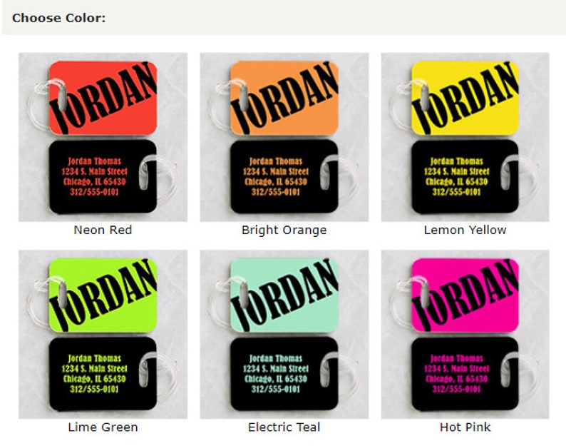Neon Personalized Luggage Tag Set, Personalized Travel Accessories - Etsy