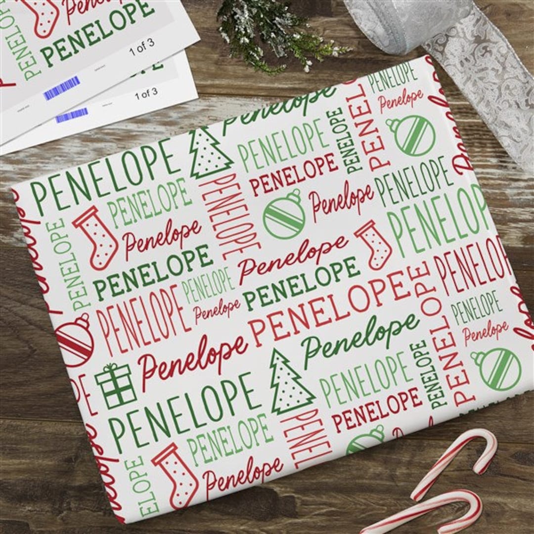 Holiday Repeating Name Personalized Wrapping Paper, Fancy Wrapping ...