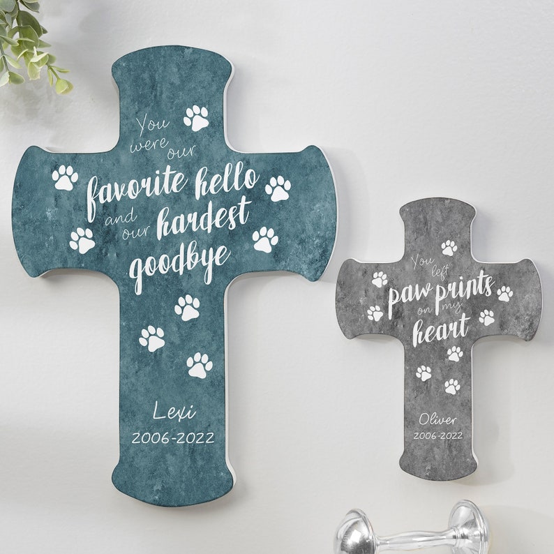 Paw Prints on My Heart Personalized Wall Cross, Custom Pet Memorial ...